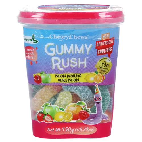 Gummy Rush Tubs Neon Worms 12X150g